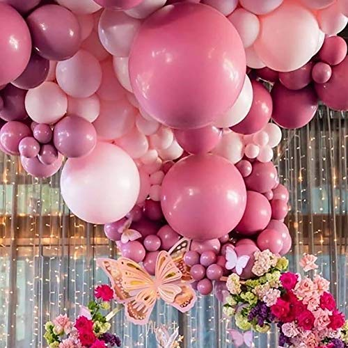 Rose red Balloon Garland Arch Kit – 100 Pack Rose red Baby Pink Metallic Rose Gold Balloons ,Double Latex Balloons for Princess Wedding Baby Shower Birthday Evening Decorations