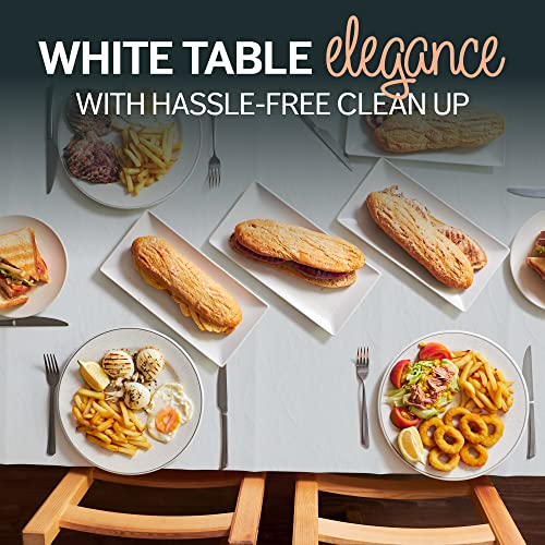 HOUZZKINGZ USA Paper Tablecloths for Rectangle Tables | 54” X 108” – 12 Pack | White Paper Disposable Tablecloth | 3-Ply Premium Paper & Plastic Table Cloths for Parties Disposable