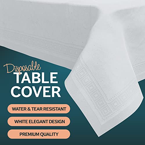 HOUZZKINGZ USA Paper Tablecloths for Rectangle Tables | 54” X 108” – 12 Pack | White Paper Disposable Tablecloth | 3-Ply Premium Paper & Plastic Table Cloths for Parties Disposable