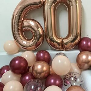 60th birthday decorations women – Rose gold 60 birthday party supplies for Happy Womens with Fabulous Champagne burgundy flowers Balloons Tissues Decor (burgundy + Champagne)