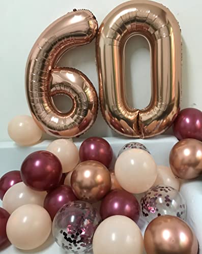 60th birthday decorations women – Rose gold 60 birthday party supplies for Happy Womens with Fabulous Champagne burgundy flowers Balloons Tissues Decor (burgundy + Champagne)