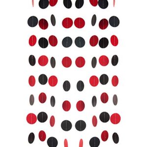 WEVEN Red and Black Paper Garland Circle Dot Party Garland Banner Streamer Backdrop Hanging Decorations, 2" in Diameter, Pack of 3, 30 Feet in Total