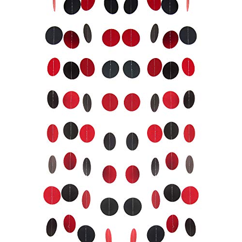 WEVEN Red and Black Paper Garland Circle Dot Party Garland Banner Streamer Backdrop Hanging Decorations, 2" in Diameter, Pack of 3, 30 Feet in Total