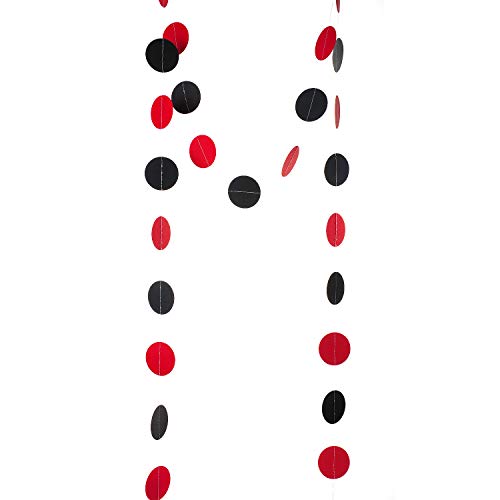 WEVEN Red and Black Paper Garland Circle Dot Party Garland Banner Streamer Backdrop Hanging Decorations, 2" in Diameter, Pack of 3, 30 Feet in Total