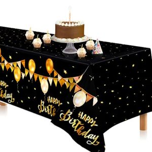 fzr legend happy birthday tablecloth, plastic tablecloth with gold stars plastic table cover disposable black tablecloth for 90th 80th 70th 60th 50th 40th 30th birthday party decoration – 54″ x 108″