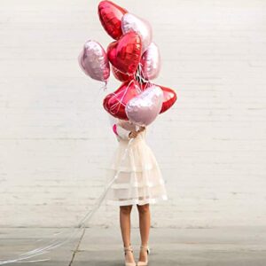 Hot Pink Heart Balloons 15 PACK - Valentines Day Heart Shaped Balloons - Mylar Pink Red Rose Gold Foil Decorations