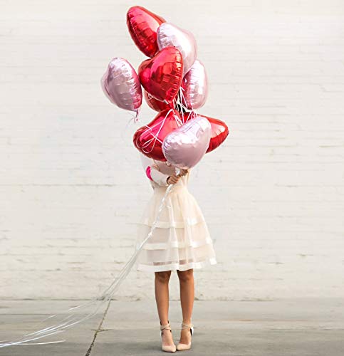 Hot Pink Heart Balloons 15 PACK - Valentines Day Heart Shaped Balloons - Mylar Pink Red Rose Gold Foil Decorations