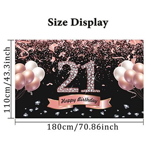 Trgowaul 21st Birthday Decorations for her - Rose Gold 21st Birthday Backdrop for Women 21st Birthday Party Supplies Photography Supplies Background Happy 21st Birthday Banner