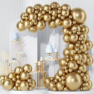 huicyhfr gold metallic chrome latex balloon arch kit, 102pcs 18in 12in 10in 5in arch garland for engagement, wedding, birthday party, anniversary celebration decoration with 33ft ribbon