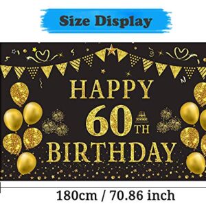 Trgowaul 60th Birthday Backdrop Gold and Black 5.9 X 3.6 Fts Happy Birthday Party Decorations Banner for Women Men Photography Supplies Background Happy Birthday Decoration