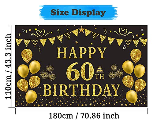 Trgowaul 60th Birthday Backdrop Gold and Black 5.9 X 3.6 Fts Happy Birthday Party Decorations Banner for Women Men Photography Supplies Background Happy Birthday Decoration