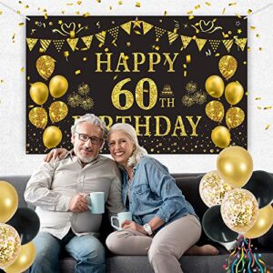 Trgowaul 60th Birthday Backdrop Gold and Black 5.9 X 3.6 Fts Happy Birthday Party Decorations Banner for Women Men Photography Supplies Background Happy Birthday Decoration