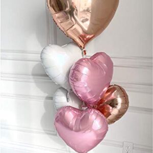 Pastel Heart Balloons 12 PACK Pink Valentines Day Heart Shaped Decorations Rose Gold Mylar Foil Balloon Set