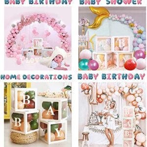 Baby Shower Decoration Baby Balloon Box - 4 pcs Transparent Balloons Boxes with BABY Letter ,White Baby Blocks Centerpieces Party Favors for Baby Girl Boy Birthday Gender Reveal Backdrop