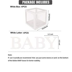 Baby Shower Decoration Baby Balloon Box - 4 pcs Transparent Balloons Boxes with BABY Letter ,White Baby Blocks Centerpieces Party Favors for Baby Girl Boy Birthday Gender Reveal Backdrop