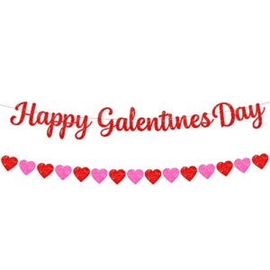 glitter, red happy galentines day banner – 2 strings, no diy | happy galentines day decorations | galentines day party favors for be my galentine decor | galentine’s day decorations, galentines décor