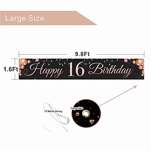 Sweet 16th Birthday Decorations for Girls,Large Sweet 16 Banner,Sweet Sixteen Decorations for Girls,Rose Gold Sweet 16 Party Decorations,Sixteen Birthday Decor Photo Prop(9.8x1.6ft)