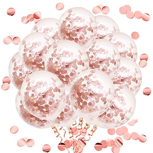 Rose Gold Confetti Latex Balloons, 50pcs 12 Inch Party Balloons for Bridal Shower Wedding Birthday Engagement Decoration