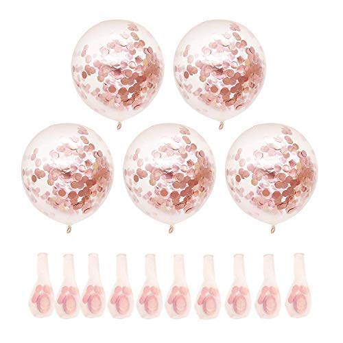 Rose Gold Confetti Latex Balloons, 50pcs 12 Inch Party Balloons for Bridal Shower Wedding Birthday Engagement Decoration