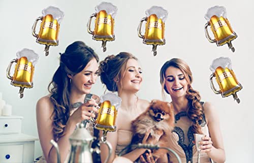 10 Pcs Beer Mug Cheers Foil Balloons Gold 16 Inch Mylar Balloon Beer Theme Party Decoration