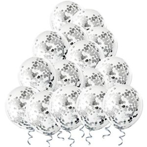 silver confetti balloons, 24 pcs thickened 12 inch clear latex balloon with confetti inside for graduation decorations engagement bridal shower party baby shower birthday party decoration supplies