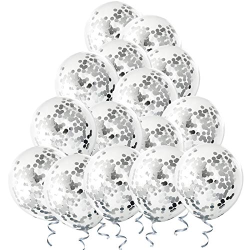 Silver Confetti Balloons, 24 Pcs Thickened 12 Inch Clear Latex Balloon with Confetti Inside for Graduation Decorations Engagement Bridal Shower Party Baby Shower Birthday Party Decoration Supplies