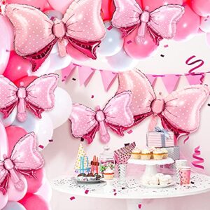 10 Pieces Mouse Balloon Pink Bow Balloon Mouse Party Decoration Bowtie Foil Pink Balloon Jumbo Bow Balloon for Wedding Bridal Shower Gender Reveal Balloon Party Decoration, 2 Sizes