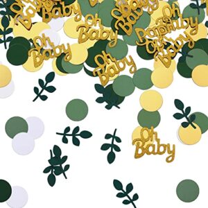 380 pcs baby shower confetti baby greenery baby shower decorations paper table confetti for baby shower gender reveal wedding birthday party balloon decoration (gentle colors,round and leaf style)