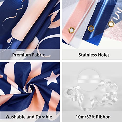 Navy Blue Rose Gold Birthday Party Decorations, Navy Blue Rose Gold Birthday Photography Backdrop Banner Balloon Garland Arch Kit Confetti Balloons for Navy Blue Rose Gold Birthday Party Decorations