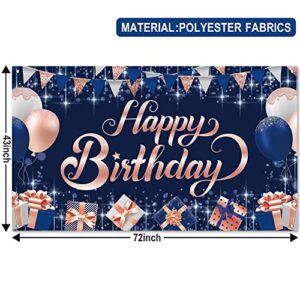 Navy Blue Rose Gold Birthday Party Decorations, Navy Blue Rose Gold Birthday Photography Backdrop Banner Balloon Garland Arch Kit Confetti Balloons for Navy Blue Rose Gold Birthday Party Decorations