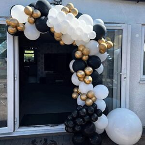 ZOPIBAICO Black White Gold Balloon Garland Arch Kit - 124pcs 18 12 10 5In Black White Metallic Gold and and Black Gold Confetti Balloons for Graduation Birthday Wedding New Year Party Decorations