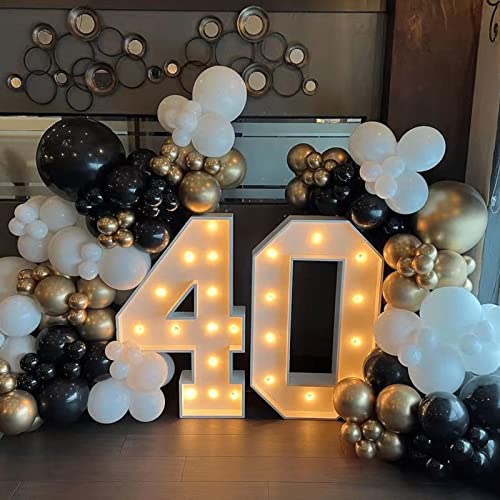 ZOPIBAICO Black White Gold Balloon Garland Arch Kit - 124pcs 18 12 10 5In Black White Metallic Gold and and Black Gold Confetti Balloons for Graduation Birthday Wedding New Year Party Decorations