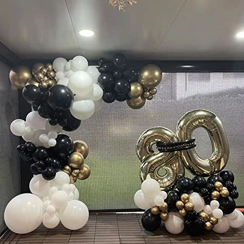 ZOPIBAICO Black White Gold Balloon Garland Arch Kit - 124pcs 18 12 10 5In Black White Metallic Gold and and Black Gold Confetti Balloons for Graduation Birthday Wedding New Year Party Decorations