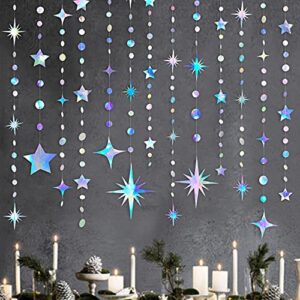 iridescent party decorations star circle dot paper garland banner bunting streamer metallic hanging twinkle star decoration for kids birthday baby shower wedding festival engagement sweet 16 decor