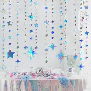 Iridescent Party Decorations Star Circle Dot Paper Garland Banner Bunting Streamer Metallic Hanging Twinkle Star Decoration for Kids Birthday Baby Shower Wedding Festival Engagement Sweet 16 Decor