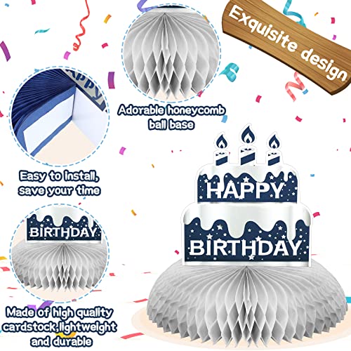 9 Pieces Happy Birthday Party Decorations Birthday Table Centerpieces Happy Birthday Honeycomb Centerpieces for Men and Woman Birthday Party Supplies (Blue Silver)