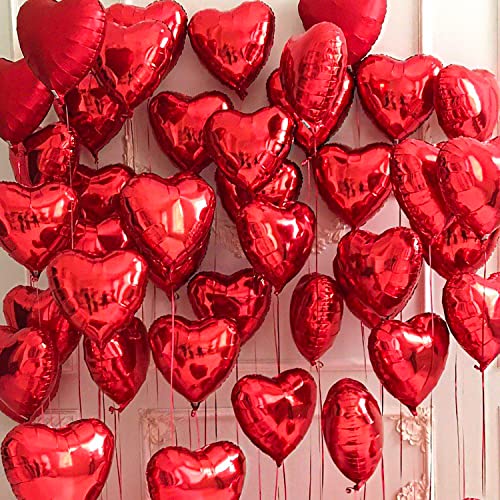 30 pcs Red Heart Balloons 18" Heart Love Foil Balloon , Helium Support Valentines Day Wedding Bridal Engagement Party Anniversary Decorations (30 pcs 18")