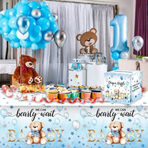 50 Pieces Diaper Raffle Tickets with Baby Shower Games Box Bear Baby Shower Game Insert Card Blue Diaper Raffle Sign Box Holder for Bear Baby Shower Gender Reveal Birthday Party Game Supplies