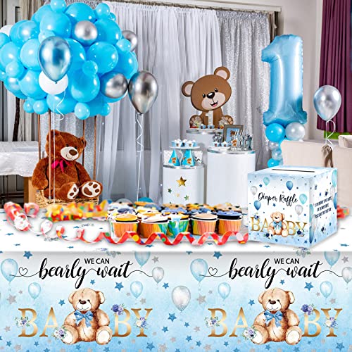 50 Pieces Diaper Raffle Tickets with Baby Shower Games Box Bear Baby Shower Game Insert Card Blue Diaper Raffle Sign Box Holder for Bear Baby Shower Gender Reveal Birthday Party Game Supplies