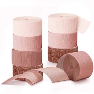 nicrolandee wedding party supplies – 8 rolls rose gold crepe paper streamers tassels streamer paper for wedding bachelorette party birthday baby bridal shower family gathering decorations, 82ft long