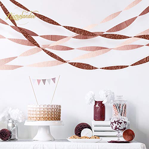 NICROLANDEE Wedding Party Supplies - 8 Rolls Rose Gold Crepe Paper Streamers Tassels Streamer Paper for Wedding Bachelorette Party Birthday Baby Bridal Shower Family Gathering Decorations, 82ft Long