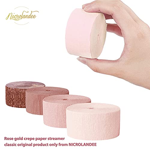 NICROLANDEE Wedding Party Supplies - 8 Rolls Rose Gold Crepe Paper Streamers Tassels Streamer Paper for Wedding Bachelorette Party Birthday Baby Bridal Shower Family Gathering Decorations, 82ft Long