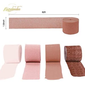 NICROLANDEE Wedding Party Supplies - 8 Rolls Rose Gold Crepe Paper Streamers Tassels Streamer Paper for Wedding Bachelorette Party Birthday Baby Bridal Shower Family Gathering Decorations, 82ft Long