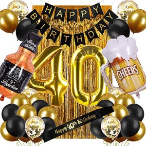 40th birthday decorations for men, black and gold happy birthday decorations for women men 40th birthday party – 40th birthday decorations black and gold for him her 40 birthday party supplies