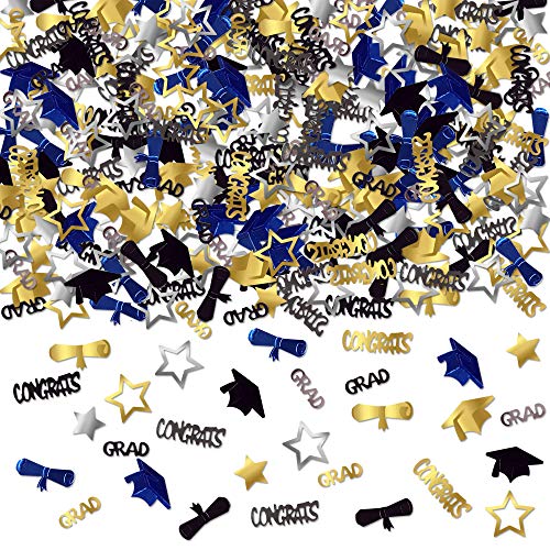 KatchOn, Congrats Grad Graduation Confetti 2023 - Pack of 1000, Blue and Gold Graduation Decorations 2023 | Graduation Decorations Class of 2023 Decorations | Blue Graduation Party Decorations 2023