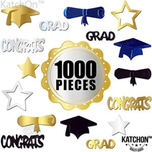 KatchOn, Congrats Grad Graduation Confetti 2023 - Pack of 1000, Blue and Gold Graduation Decorations 2023 | Graduation Decorations Class of 2023 Decorations | Blue Graduation Party Decorations 2023