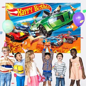 Happy Birthday Party Backdrop,Hot Car Birthday Party Supplies Cartoon Car Themed Happy Birthday Banner Party Decorations Photography Background