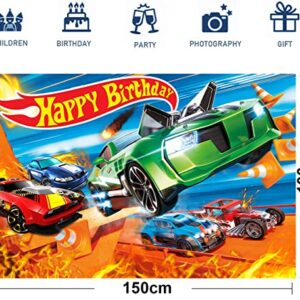 Happy Birthday Party Backdrop,Hot Car Birthday Party Supplies Cartoon Car Themed Happy Birthday Banner Party Decorations Photography Background