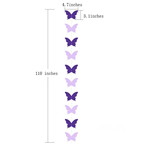 zilue Butterfly Banner Decorative Paper Garland for Wedding, Baby Shower, Birthday & Theme Decor 110 Inches Long Set of 2 Pieces Lightpurple