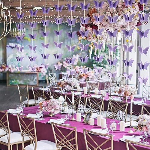 zilue Butterfly Banner Decorative Paper Garland for Wedding, Baby Shower, Birthday & Theme Decor 110 Inches Long Set of 2 Pieces Lightpurple